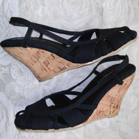 Restricted | Shoes | Restricted Cork Wedge Black Sandals | Poshmark